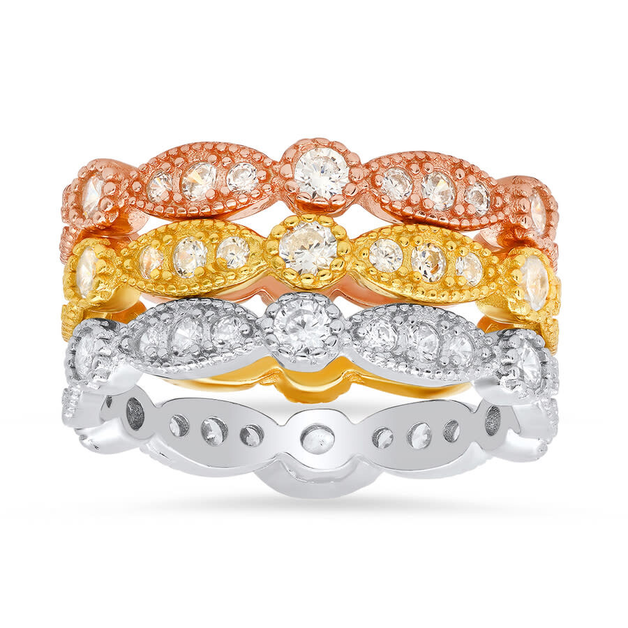 Kylie Harper Sterling Silver Tri-Color Cubic Zirconia CZ 3pc Stackable ...