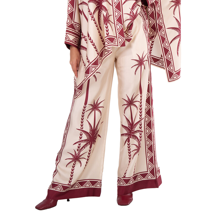 La Double J Ladies Date Palms Twill Silk Palazzo Pants, Size Large ...