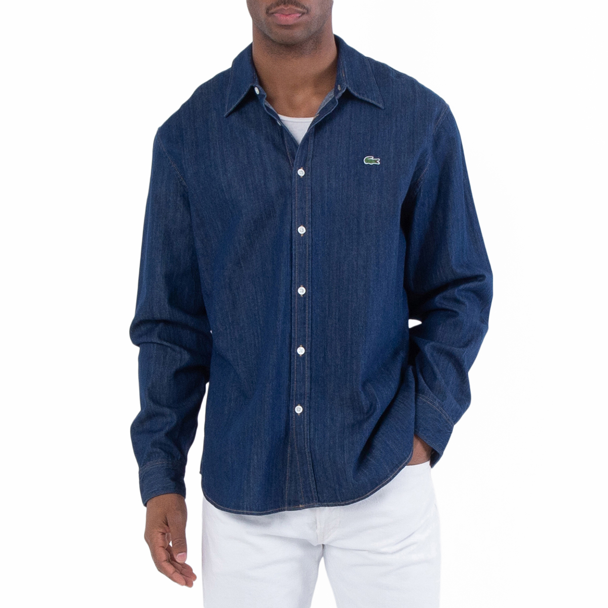Lacoste Lightweight Denim Regular-Fit Shirt, Brand Size 44 ( US Size 34 ...