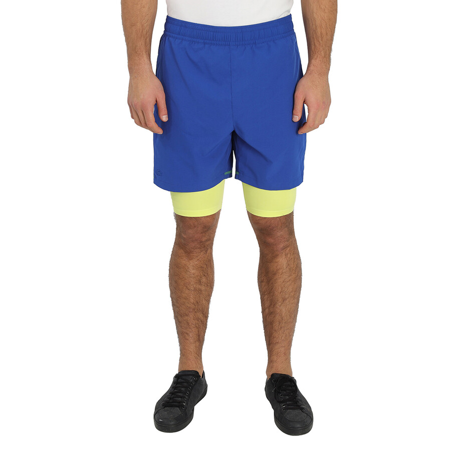 Lacoste Men's Cosmic/Lime Sport Layered Shorts, Brand Size 3 (Small ...