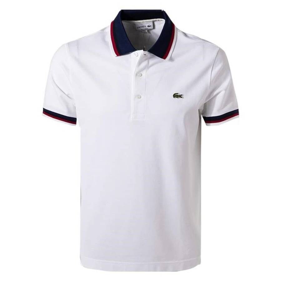 Lacoste White Stretch Cotton Pique Contrast Collar Regular Fit Polo Shirt, Brand Size 4 (Medium ...