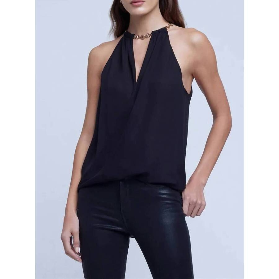 L'Agence Ladies Lina Chain Draped Top Black, Size Large 100169-Black-L ...