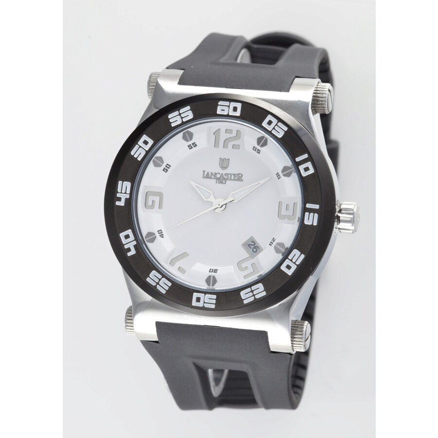 Lancaster Barreto Solo Tempo White Dial Vulcanized Black Rubber Strap ...