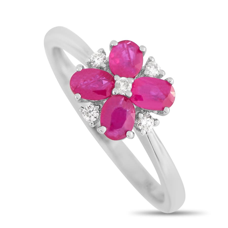 Lb Exclusive 14K White Gold 0.08 ct Diamond and Ruby Ring RC-11107WRU-W ...