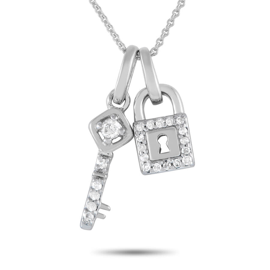 Lb Exclusive 14K White Gold 0.10ct Diamond Lock and Key Necklace ...