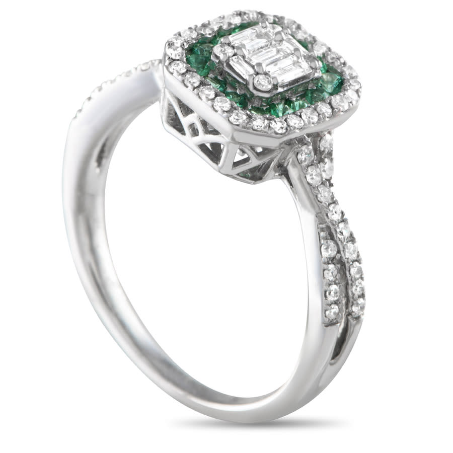 Lb Exclusive 14K White Gold 0.50ct Diamond and Emerald Ring RN 32543 RN ...