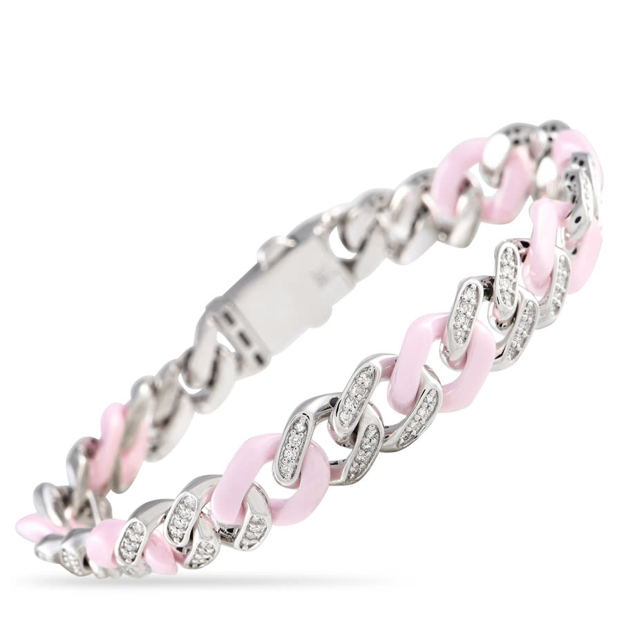 Lb Exclusive 18K White Gold 1.35ct Diamond Pink Cuban Chain Bracelet ...