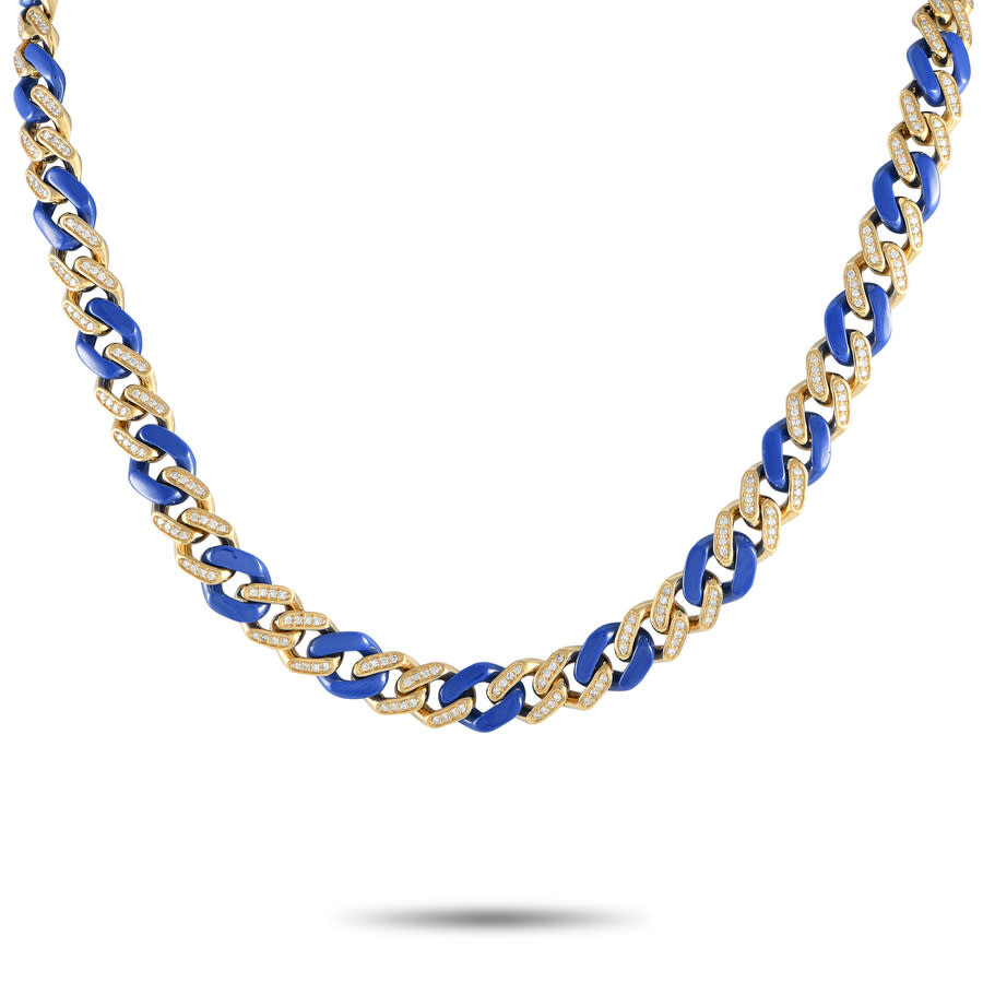 Lb Exclusive 18K Yellow Gold 2.75ct Diamond Blue Curb Chain Necklace ...