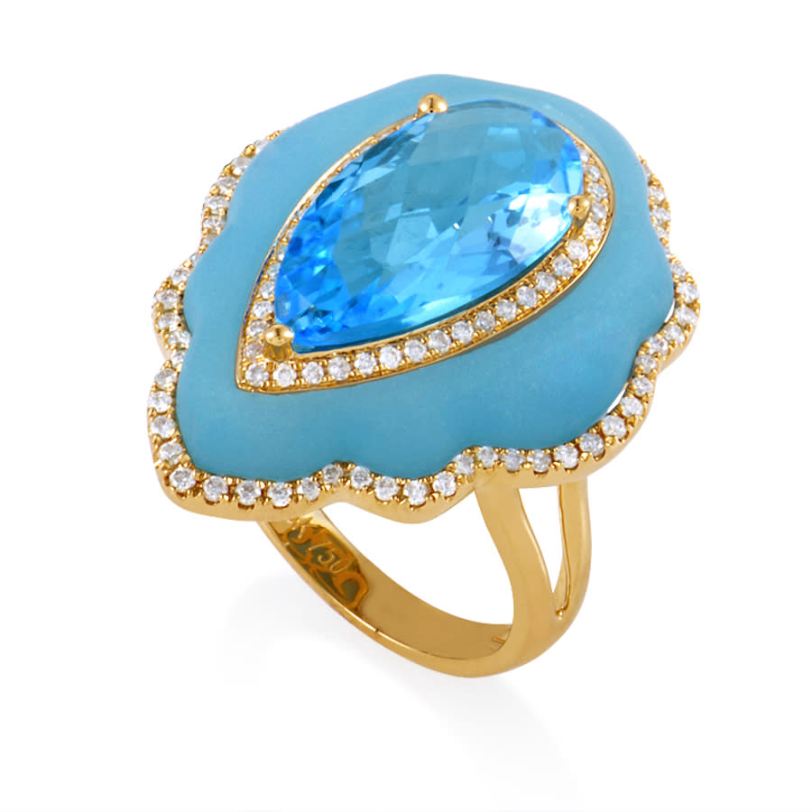 Lb Exclusive 18K Yellow Gold Blue Gemstone Diamond Ring KO69451RMZZTO ...