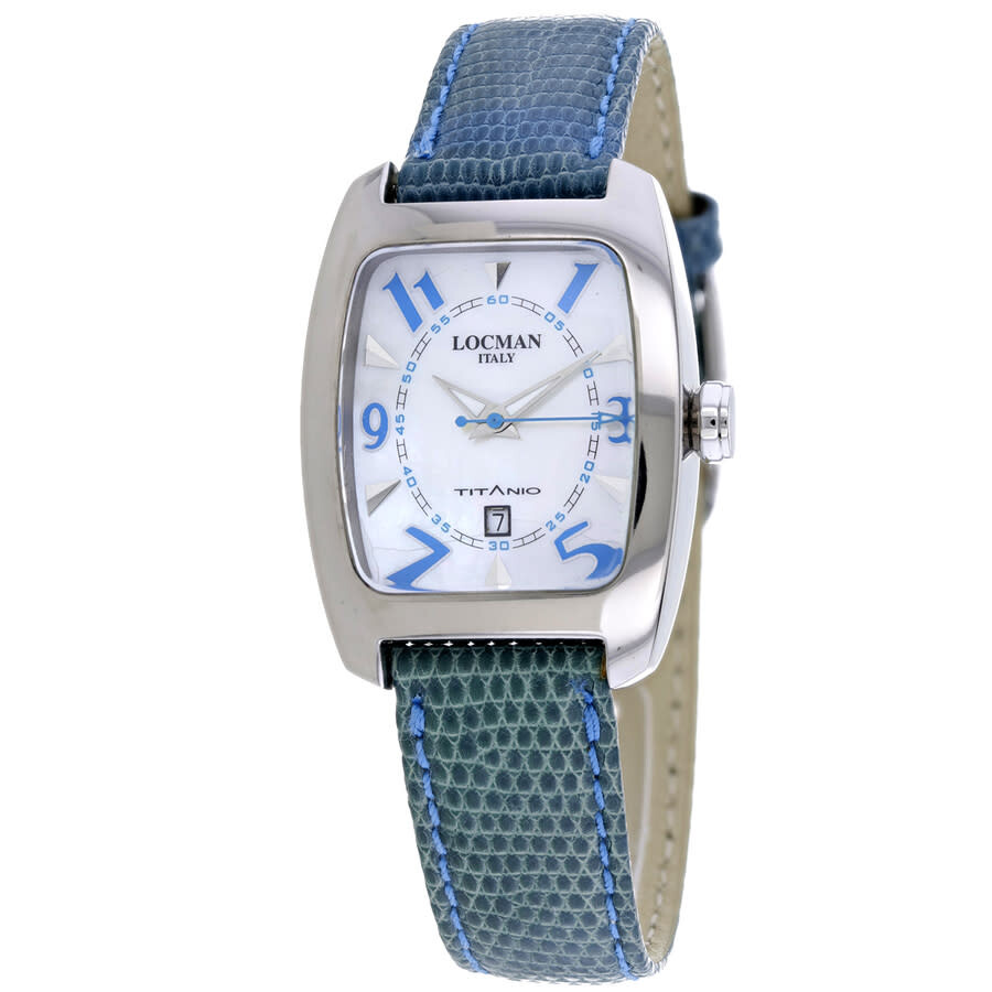 Locman Italy Titanio Tonneau Ladies Blue Lizard Strap Watch 483MOPSKSL ...