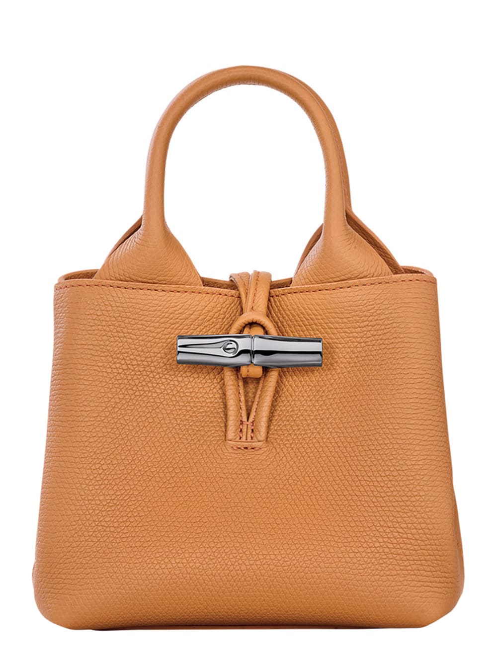 Longchamp Le Roseau Beige Handbag With Toggle Closure In Grained ...