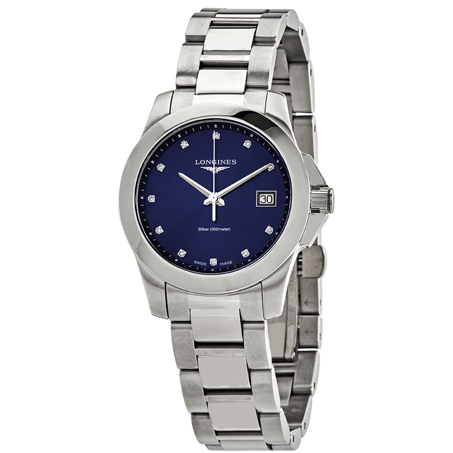 Longines Conquest Blue Sunray Diamond Dial Ladies Watch L3.377.4.97.6 ...