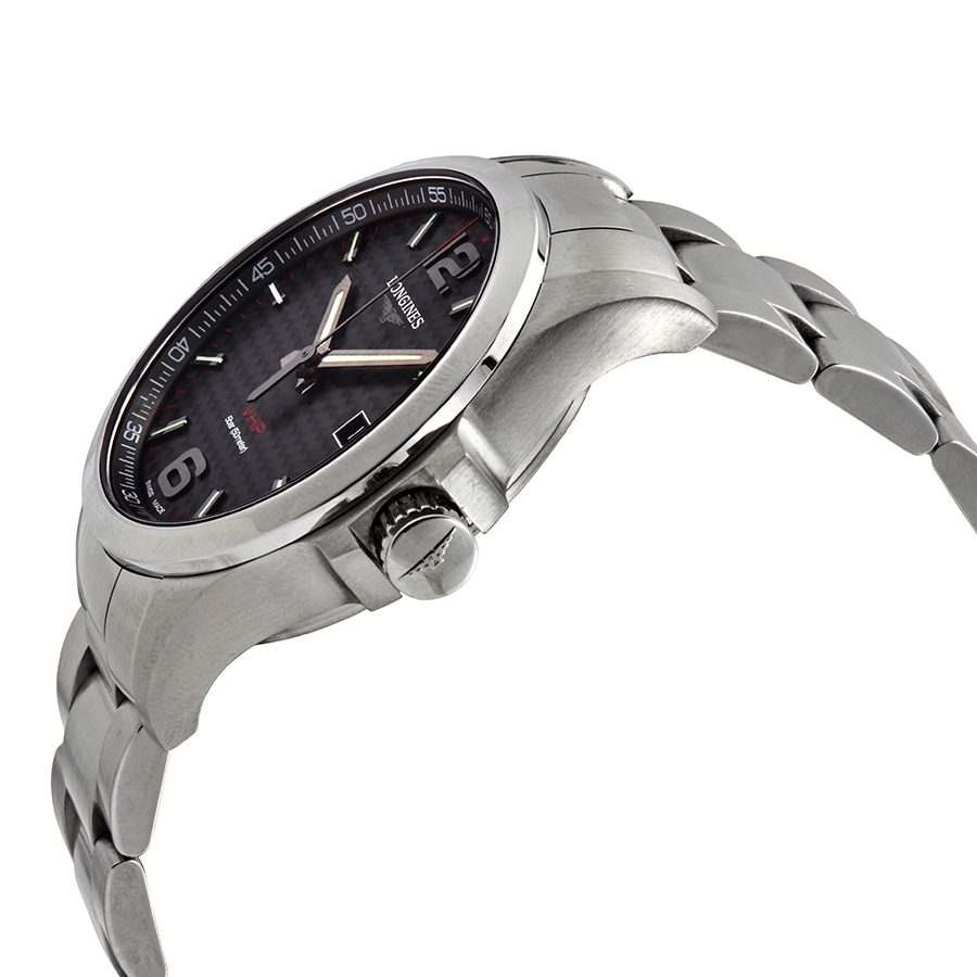 Longines Conquest V.H.P. Perpetual Quartz Black Carbon Dial Men's Watch ...