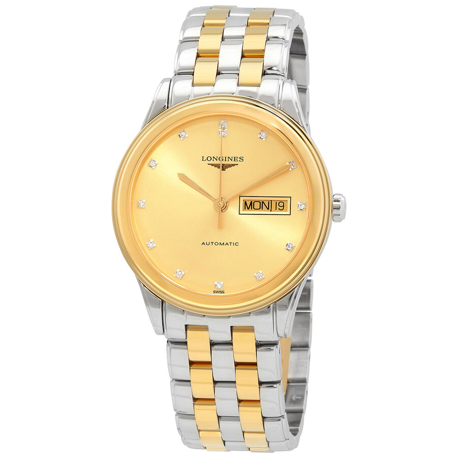 Longines Flagship Automatic Diamond Gold Dial Men's Watch L4.899.3.37.7 ...