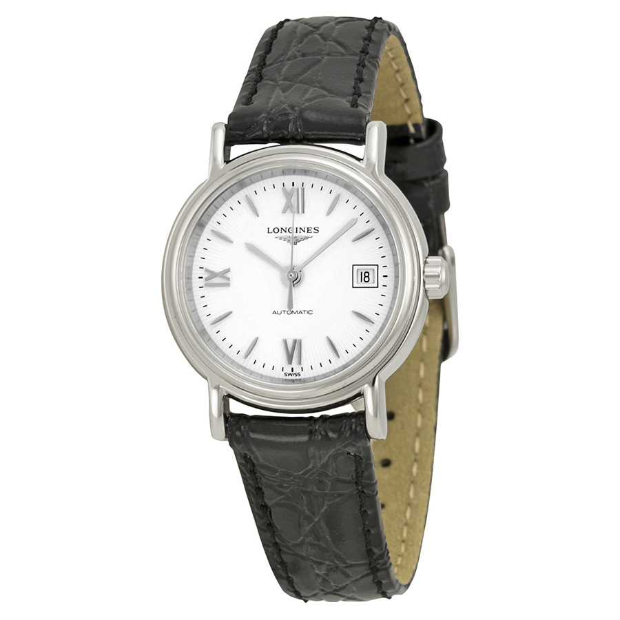 Longines Presence White Dial Black Leather Ladies Watch L43214152 L4 ...