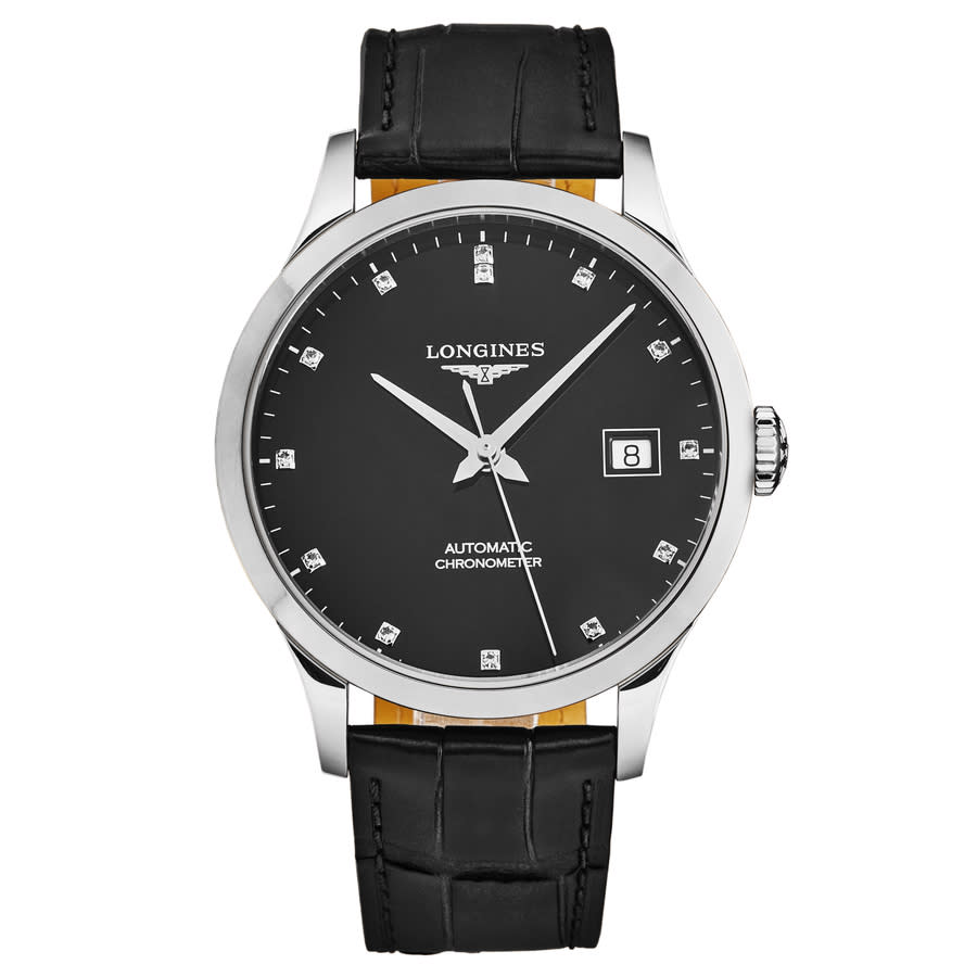 Longines Record Automatic Diamond Black Dial Watch L28204572 L2.820.4 ...