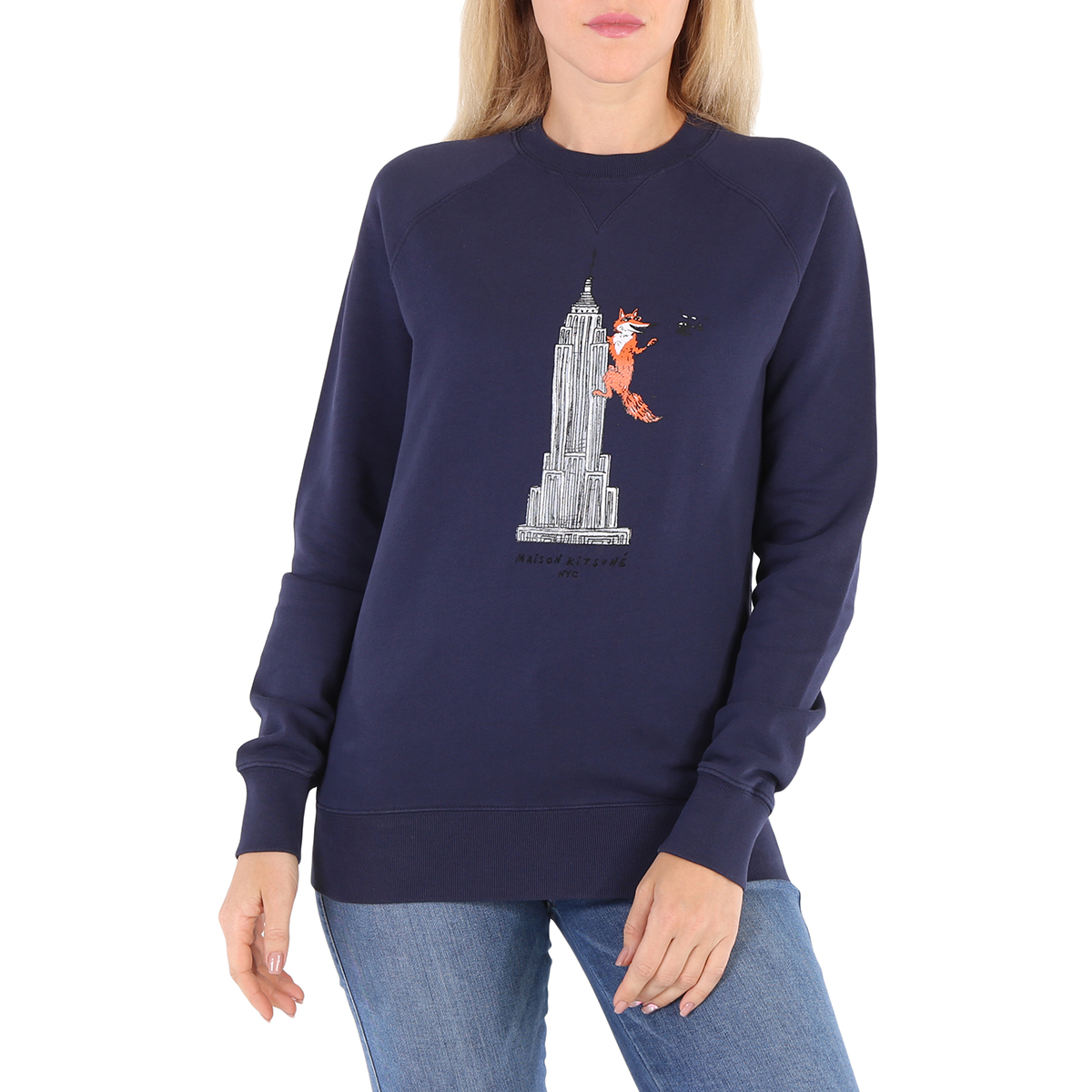 Maison Kitsuné Ladies Navy Blue Olympia Le-Tan Empire Fox Sweater, Size ...
