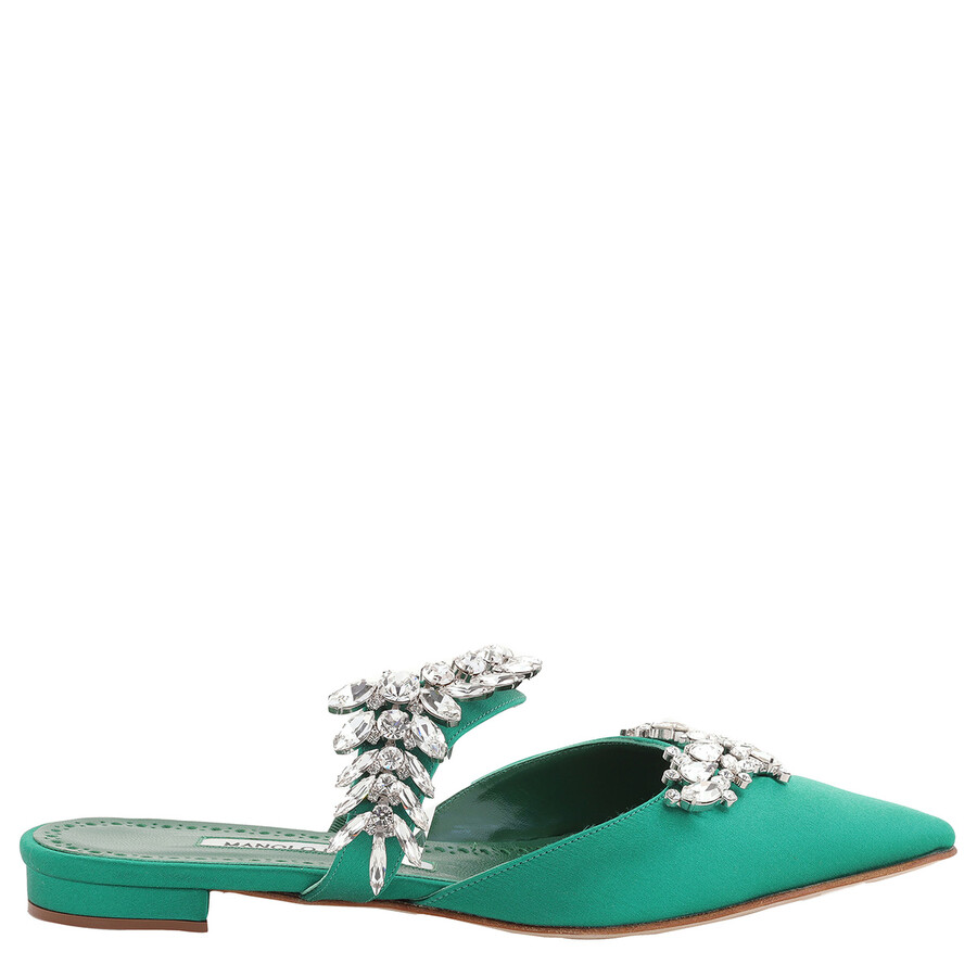 Manolo Blahnik Ladies Lurum Crystal Satin Flat Mules, Brand Size 38 ...