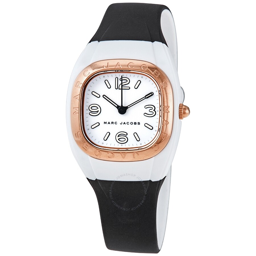 Marc Jacobs Quartz White Dial Black Silicone Ladies Watch MJ1650 ...