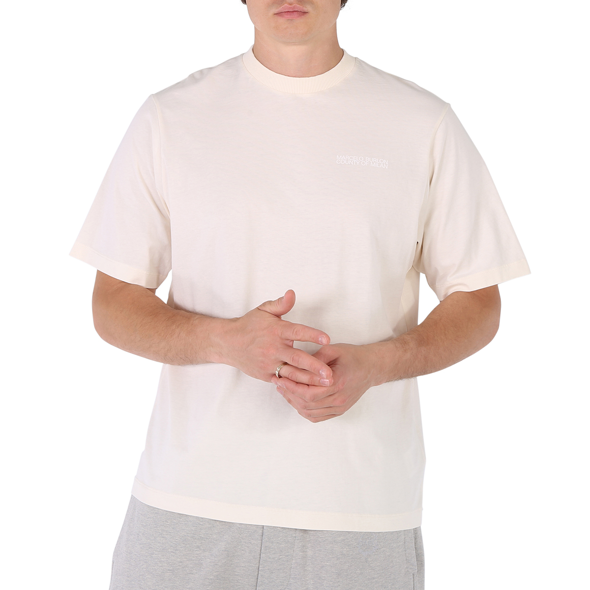 Marcelo Burlon Men's Ecru White Crew-Neck Cotton T-Shirt, Size X-Small ...