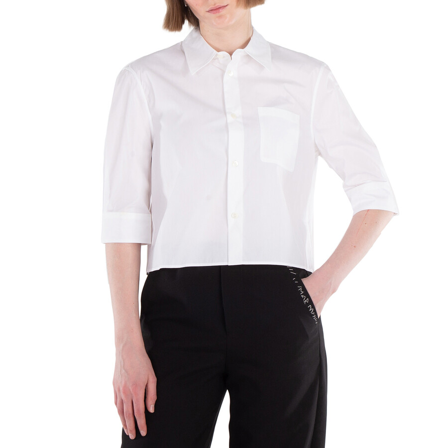 Marni Classic Collar Cotton Cropped Shirt, Brand Size 42 ( US Size 10 ...