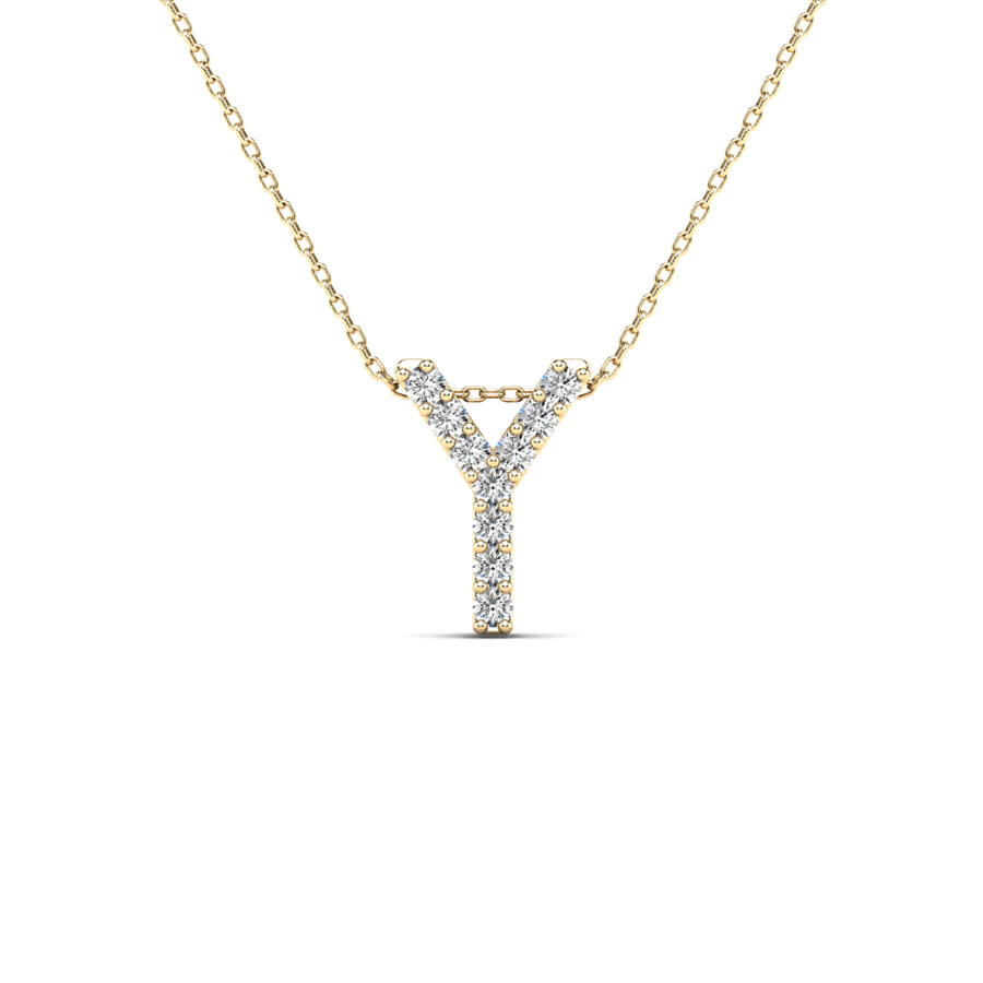 Maulijewels 0.10 Carat Natural Diamond Initial " Y " Pendant Necklace ...