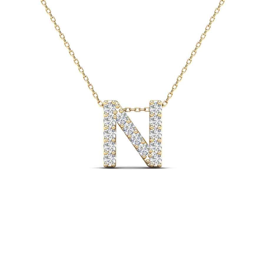 Maulijewels 0.14 Carat Diamond 14K Yellow Gold Initial " N " Necklace ...