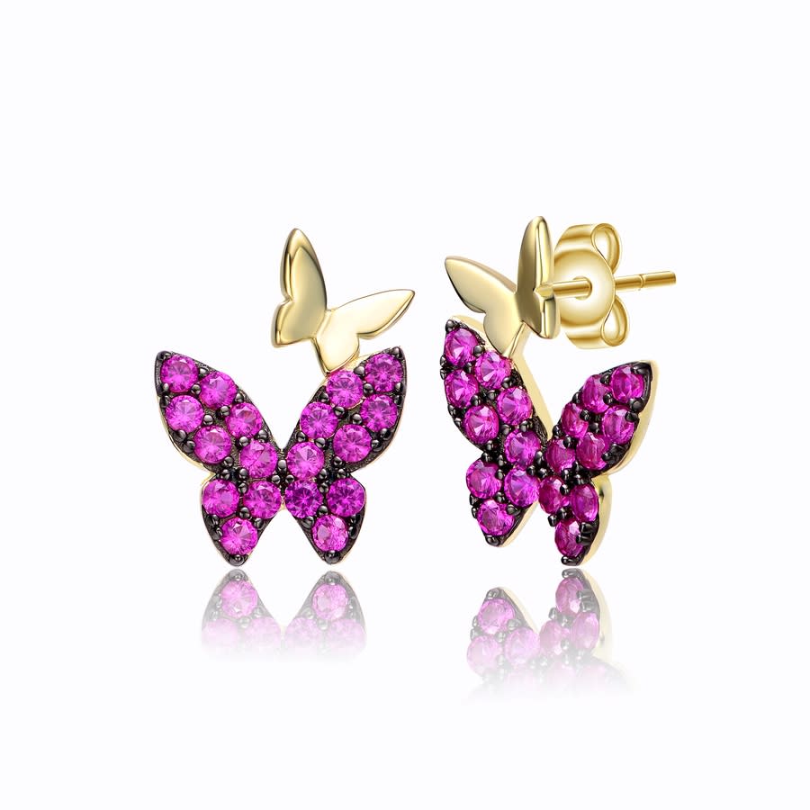 Megan Walford Sterling Silver 14k Yellow Gold Plated with Ruby Cubic ...