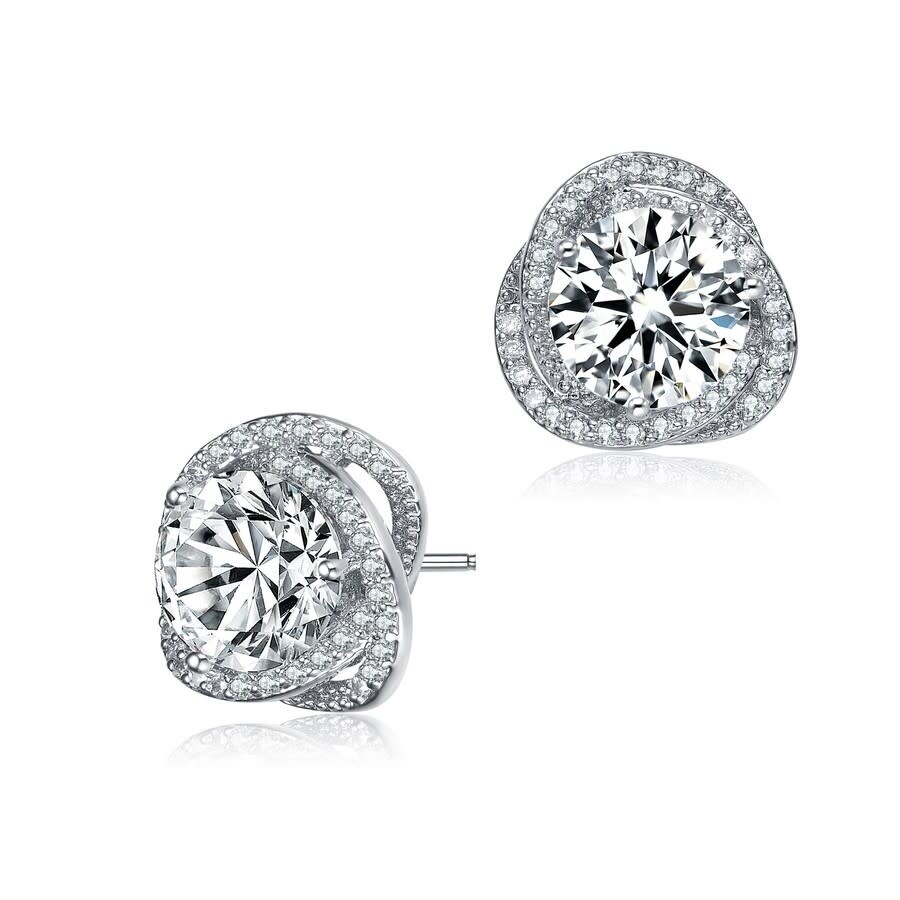Megan Walford Sterling Silver Round Cubic Zirconia Swirl Halo Stud ...