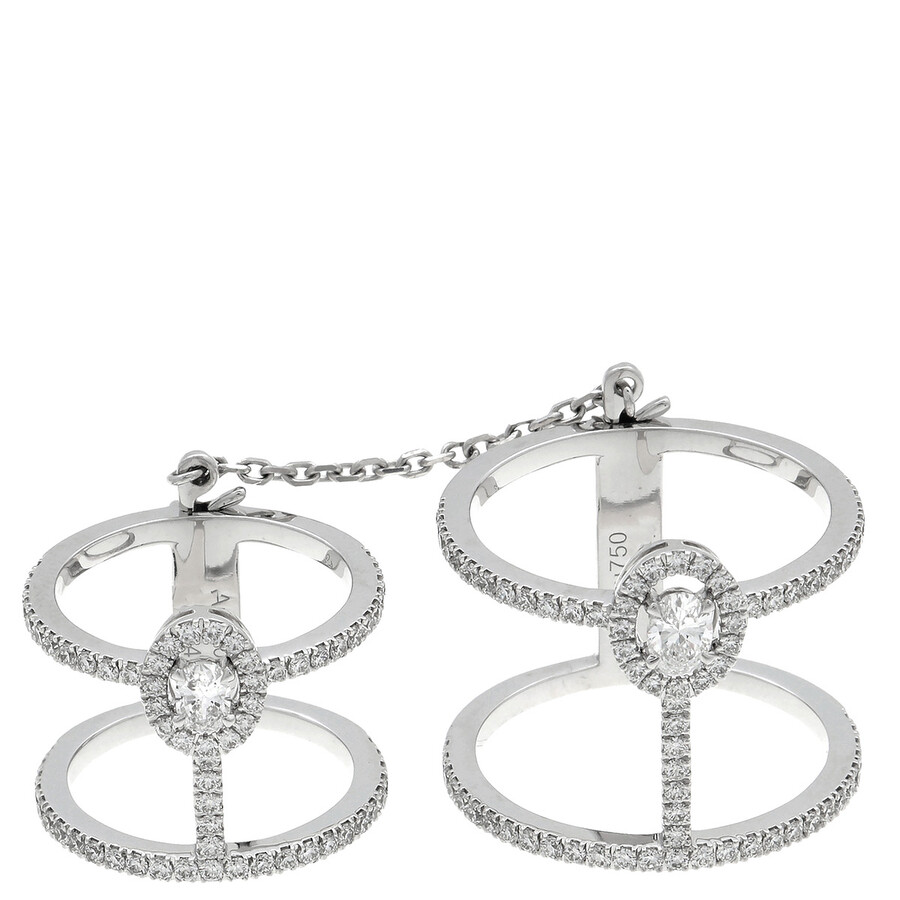 Messika 18k White Gold Glam'Azone Double Pave Diamond Ring, Size 50 ...