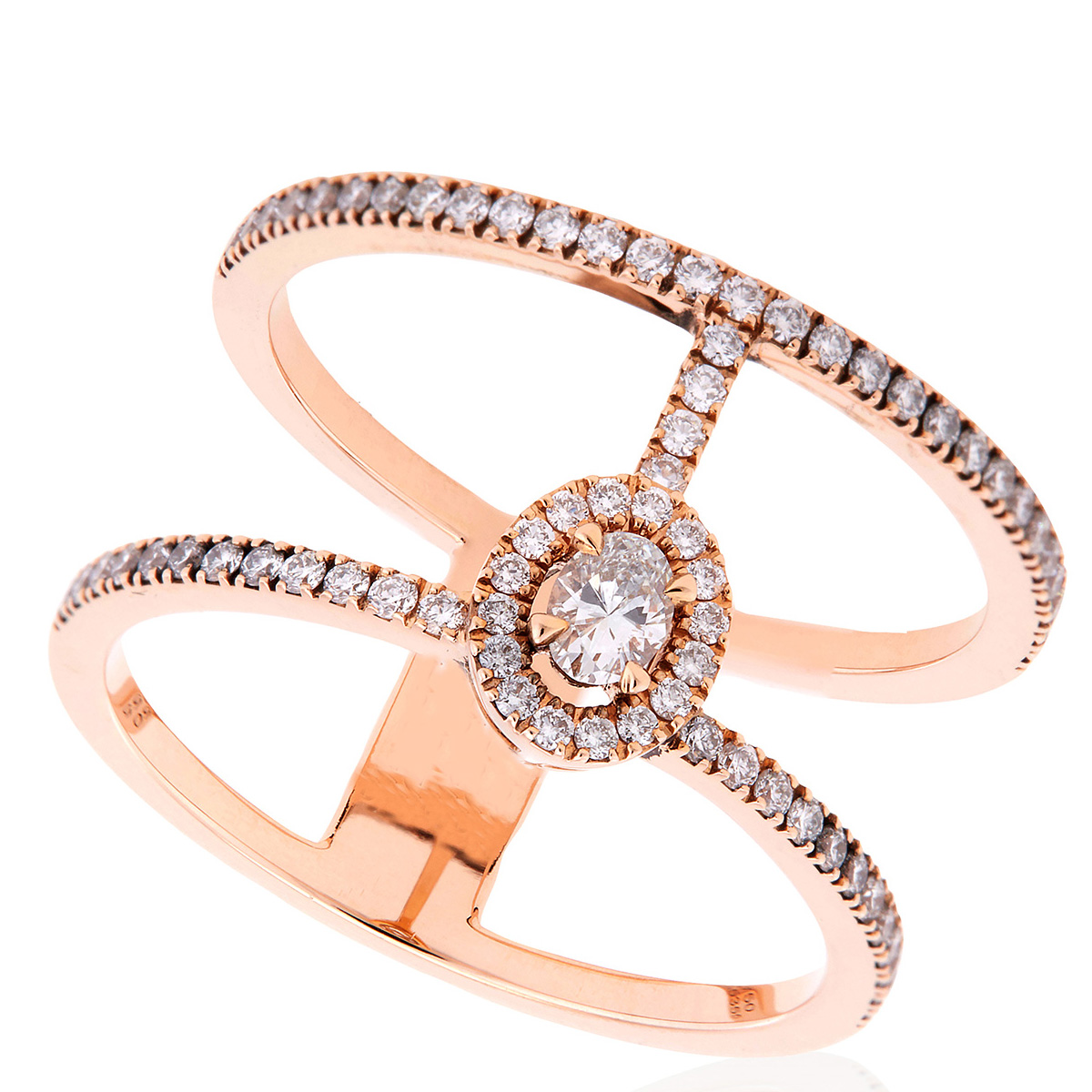 Messika Glam’Azone Pink Gold Two-Row Pave Ring, Size 54 05237-PG ...