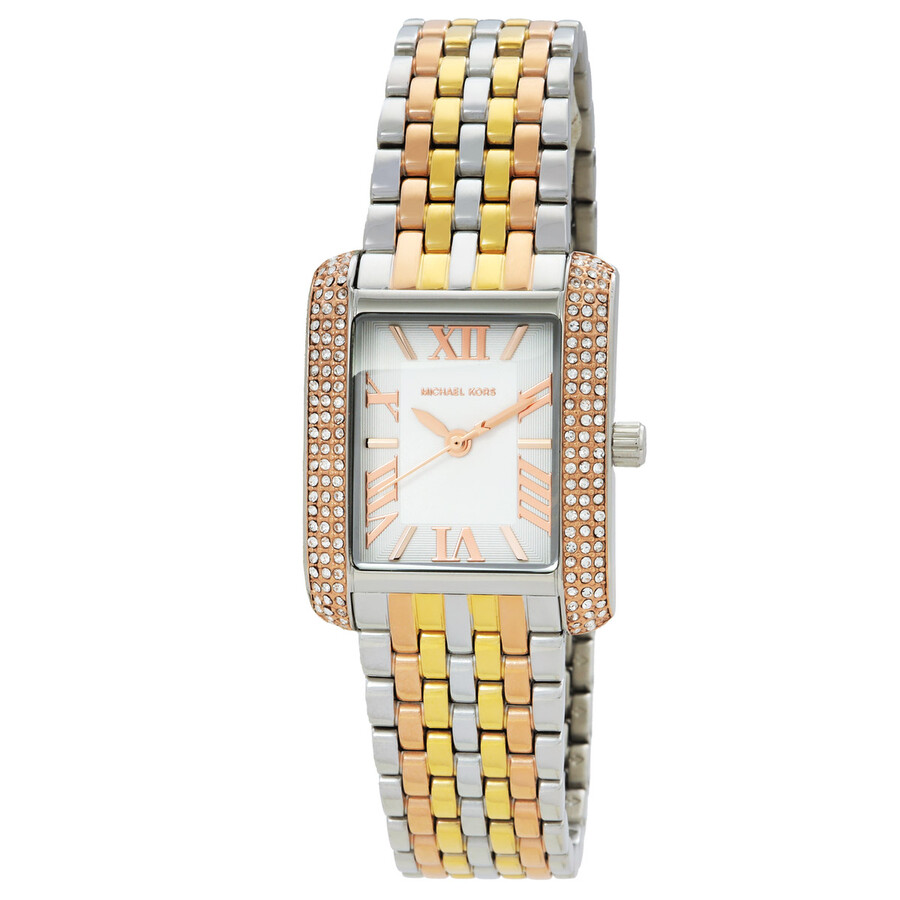 Michael Kors Emery Tri-Tone Quartz Crystal White Dial Ladies Watch ...