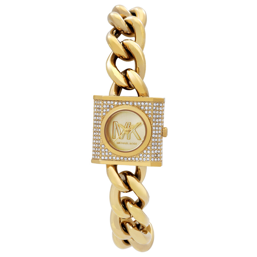Michael Kors MK Chain Lock Quartz Crystal Gold Dial Ladies Watch MK4711 ...