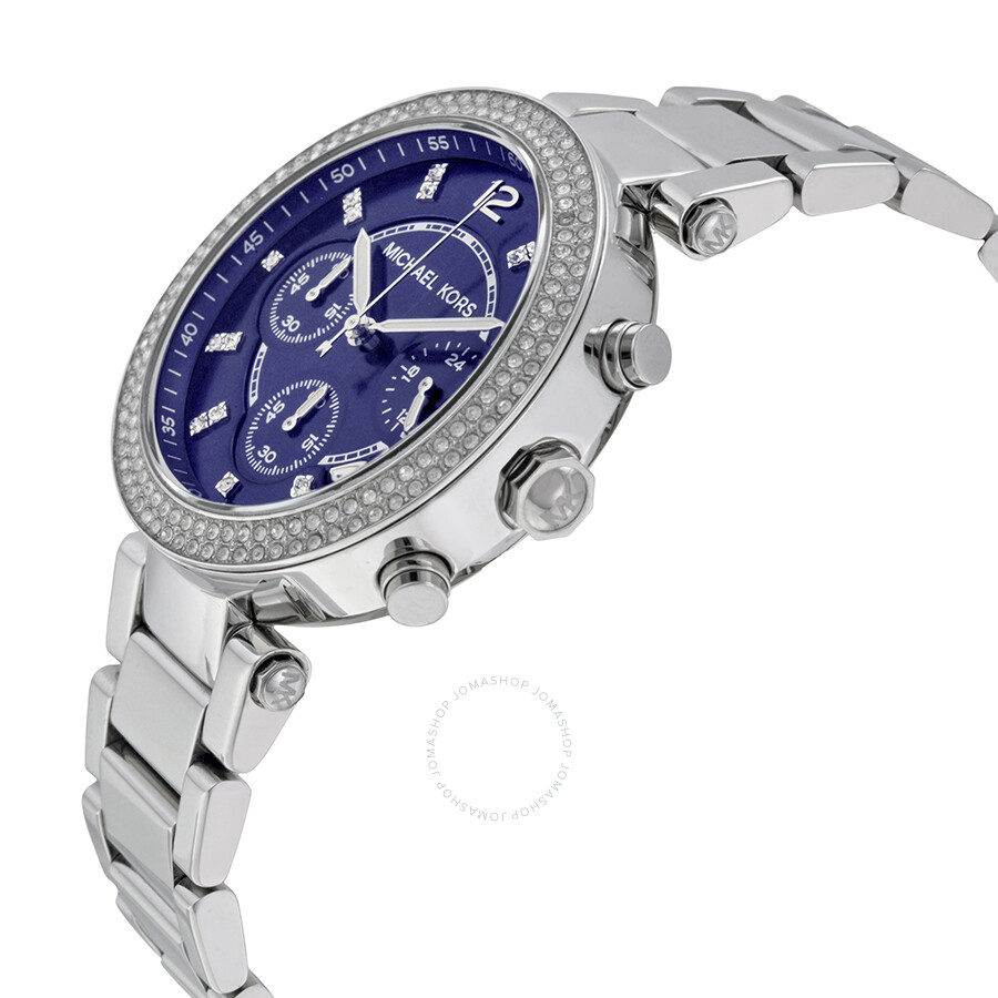 Michael Kors Parker Chronograph Navy Dial Stainless Steel Ladies Watch ...