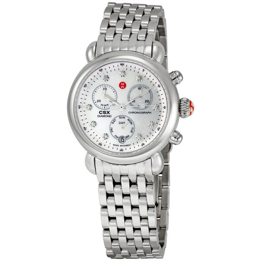 Michele CSX-36 Chronograph Quartz Diamond White Mother of Pearl Dial ...