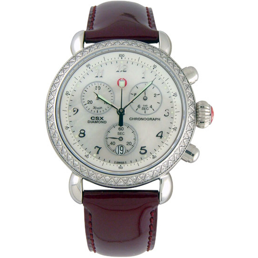 Michele CSX 36 Diamond Burgundy Patent Leather Ladies Watch ...