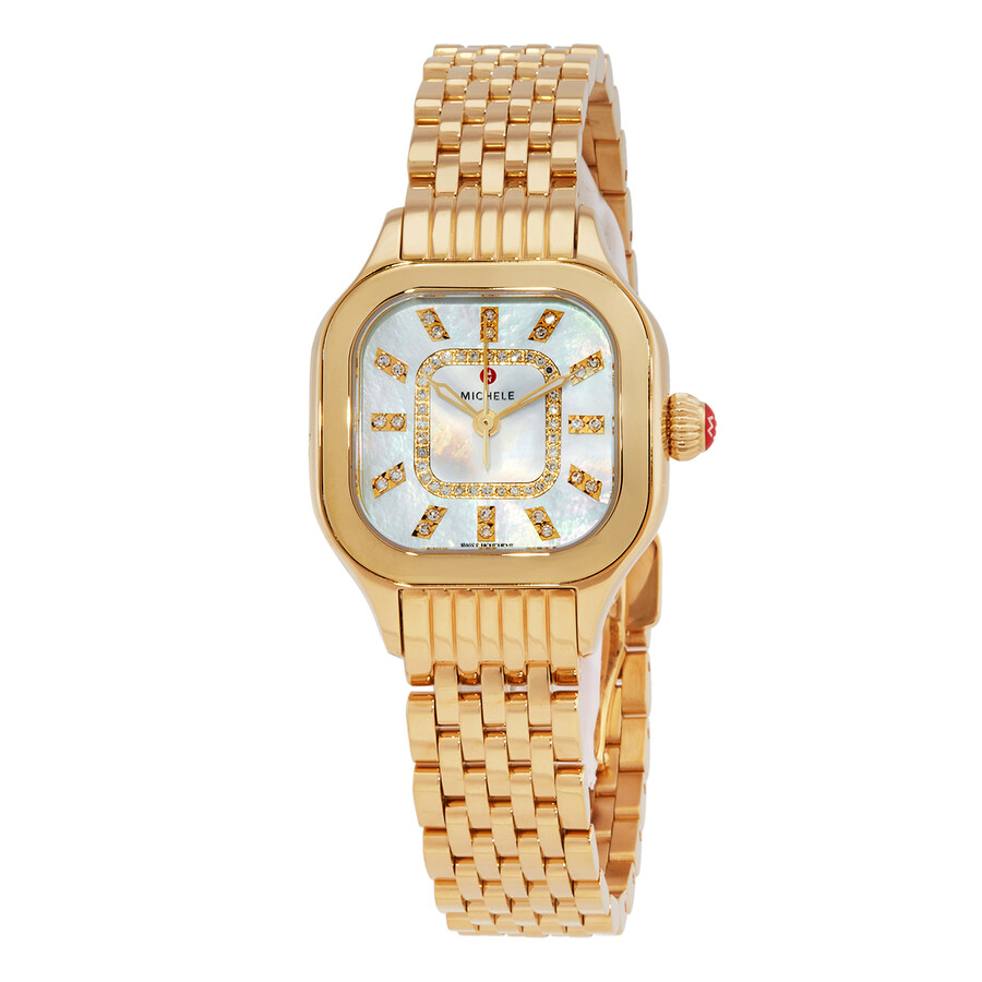 Michele Meggie Quartz Diamond White Mother of Pearl Dial Ladies Watch ...