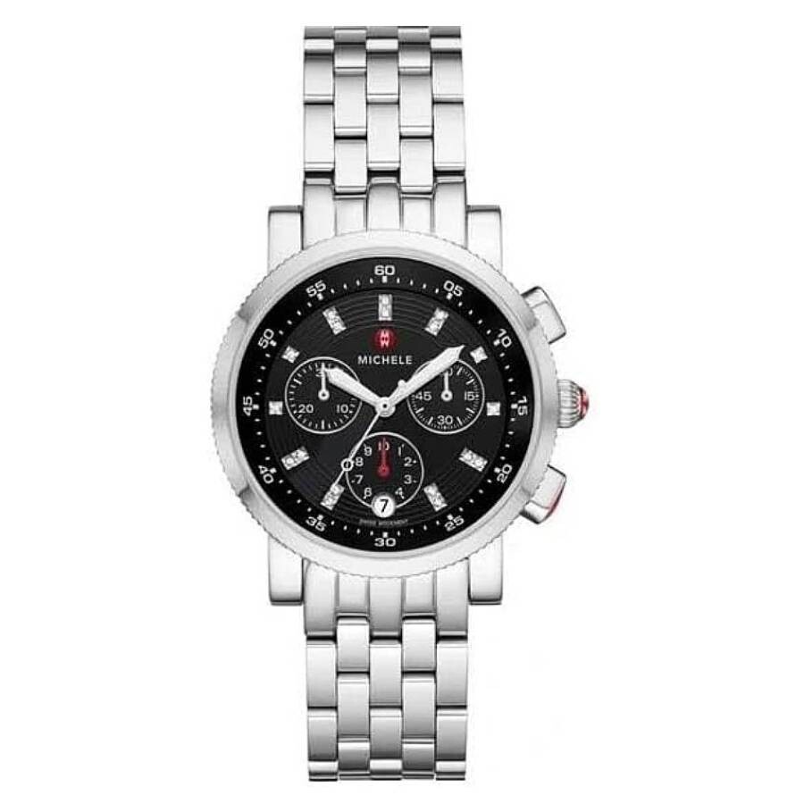 Michele Sport Sail Chronograph Quartz Diamond Black Dial Ladies Watch ...