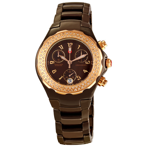 Michele Tahitian Chocolate Ceramic Diamond Gold Ladies Watch MW ...