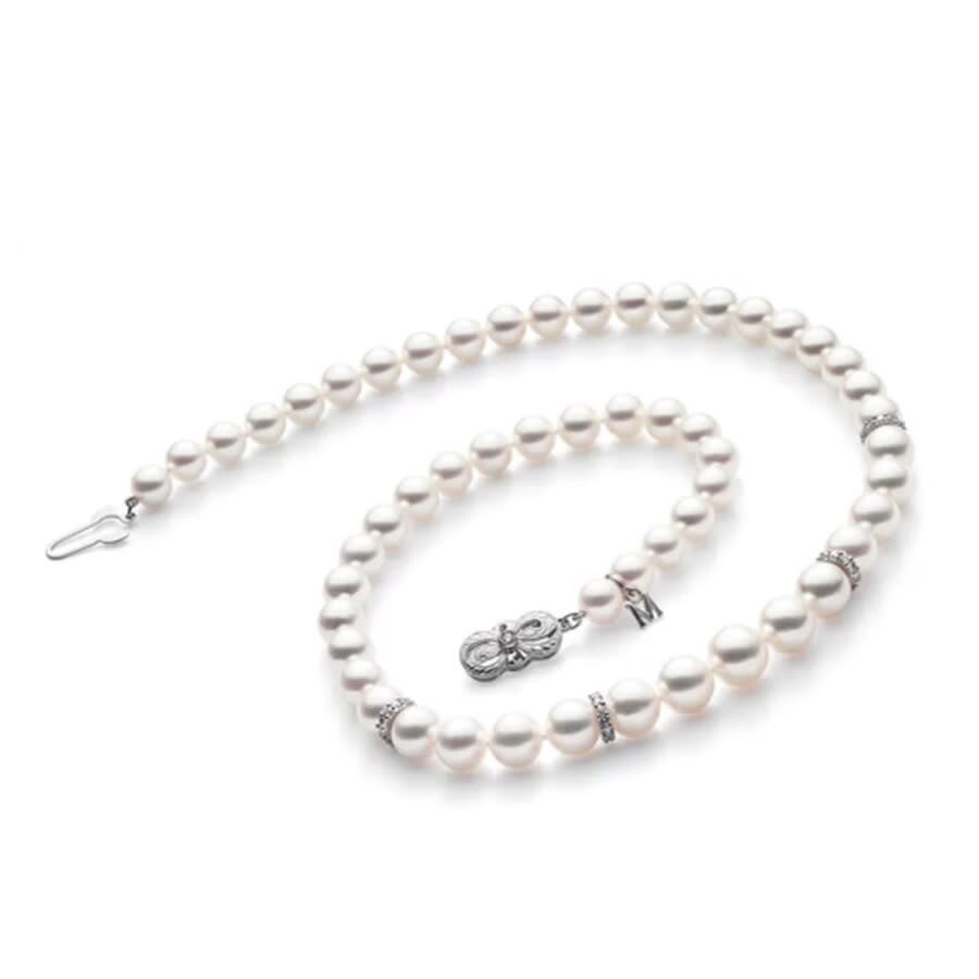 Mikimoto 18" Akoya Cultured Pearl Graduated Strand Necklace with Diamond Rondelles - 18K White ...