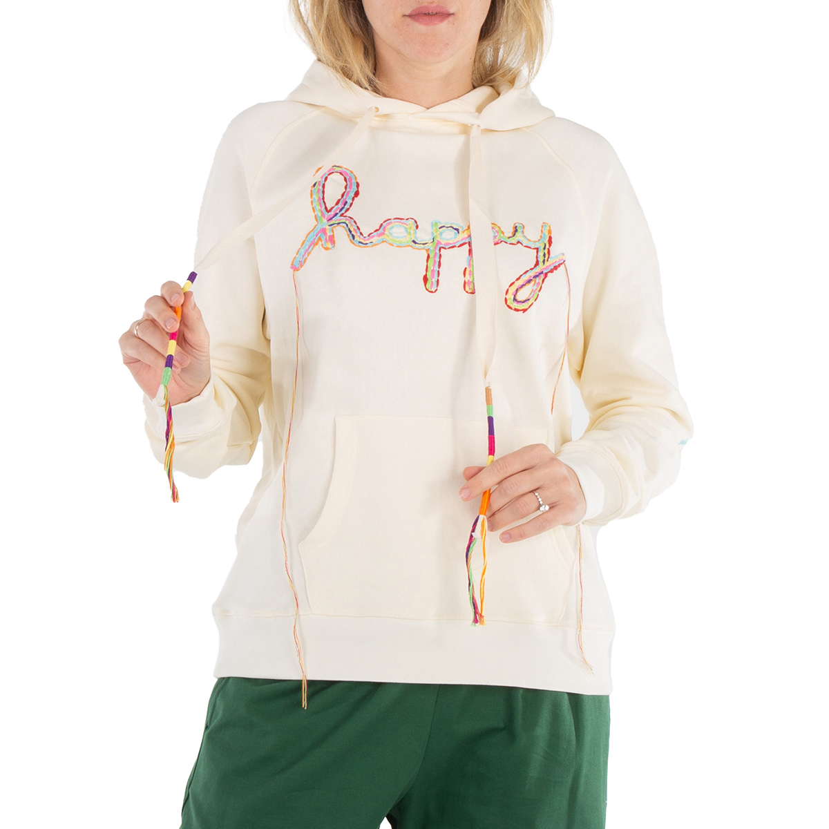 Mira Mikati Ladies Off White Embroidered Happy Hoodie, Size Large ...