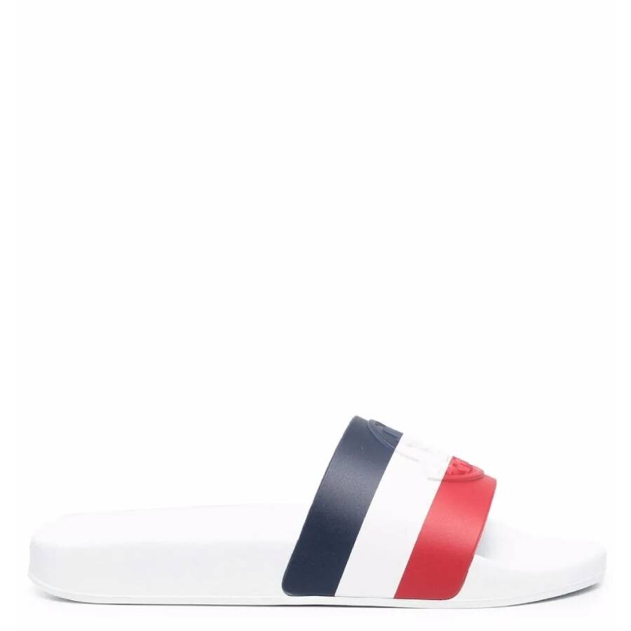 Moncler Embossed-Logo Striped Slide Sandals, Brand Size 39 ( US Size 6 ...