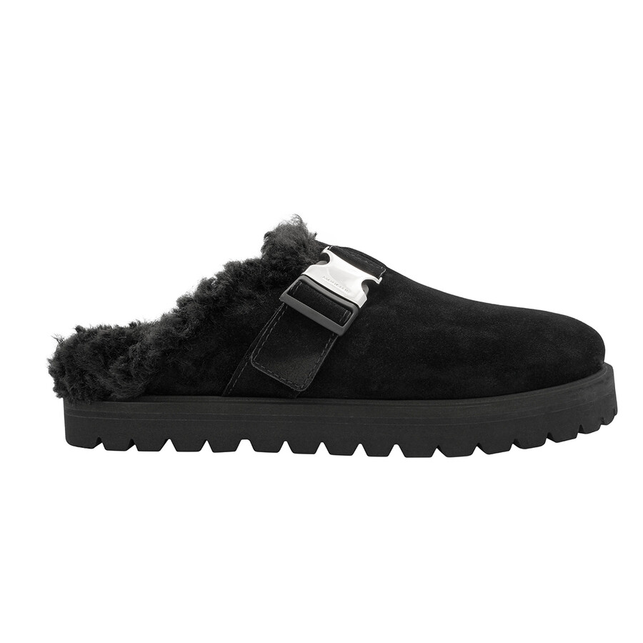 Moncler Ladies Black Mon Shearling Mules, Brand Size 37 ( US Size 7 ...