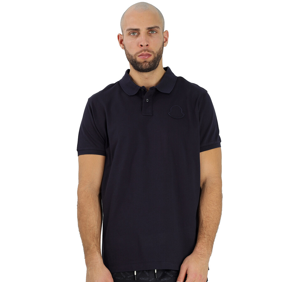 Moncler Men's Blue Logo Outline Embroidered Polo Shirt, Size Medium ...