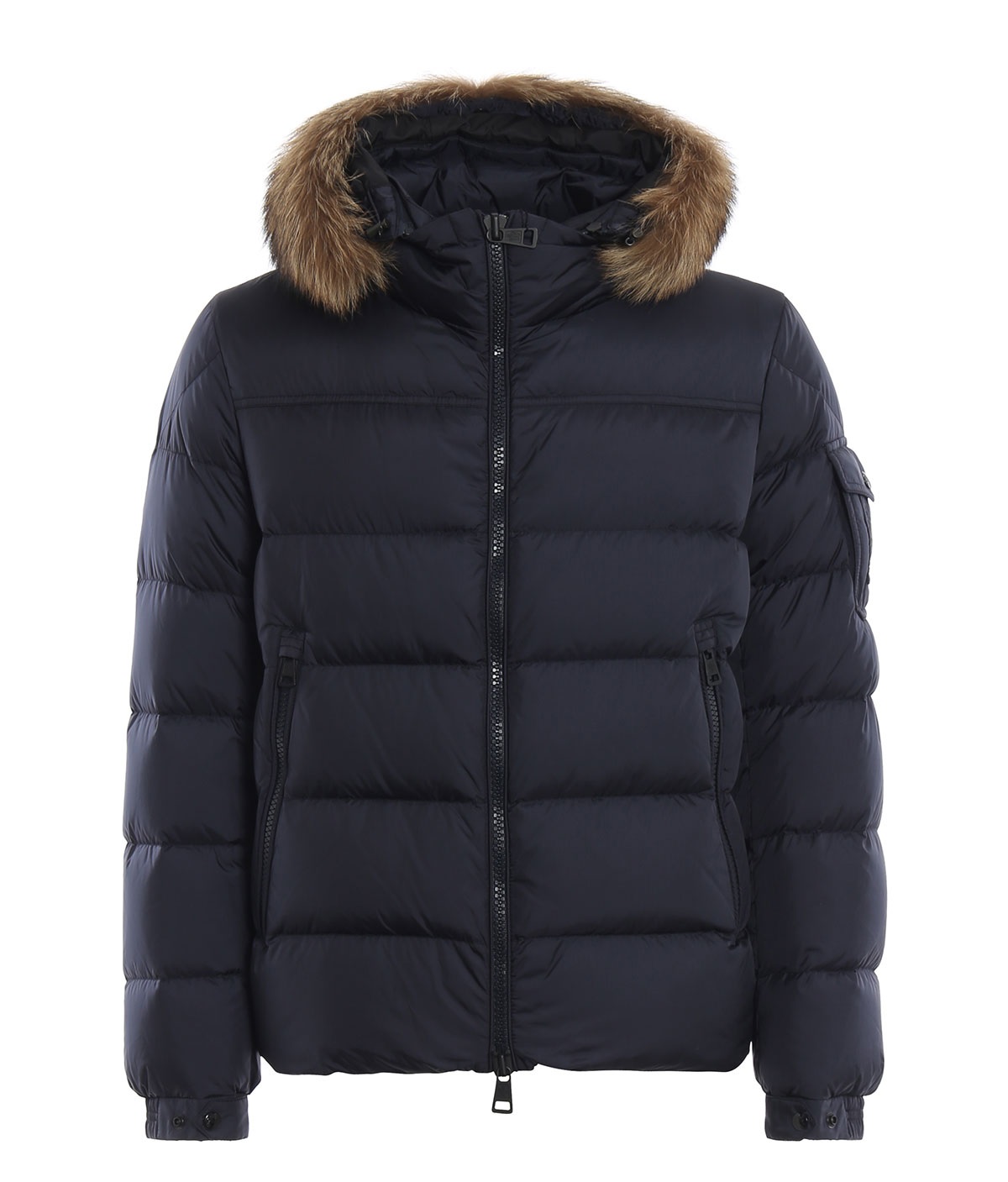 Moncler Men's Fur Hood Quilted Down Jacket In Blue, Brand Size 2 ...
