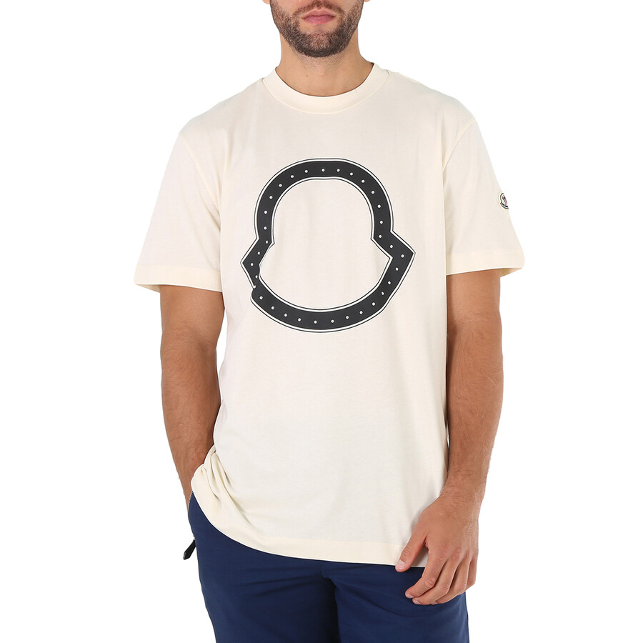 Moncler Natural Studded Logo Outline Cotton Jersey T-Shirt, Size Medium ...