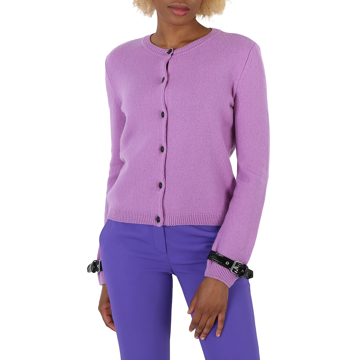 Moschino Ladies Violet Vinyl Detail Cardigan, Brand Size 36 (US Size 2 ...