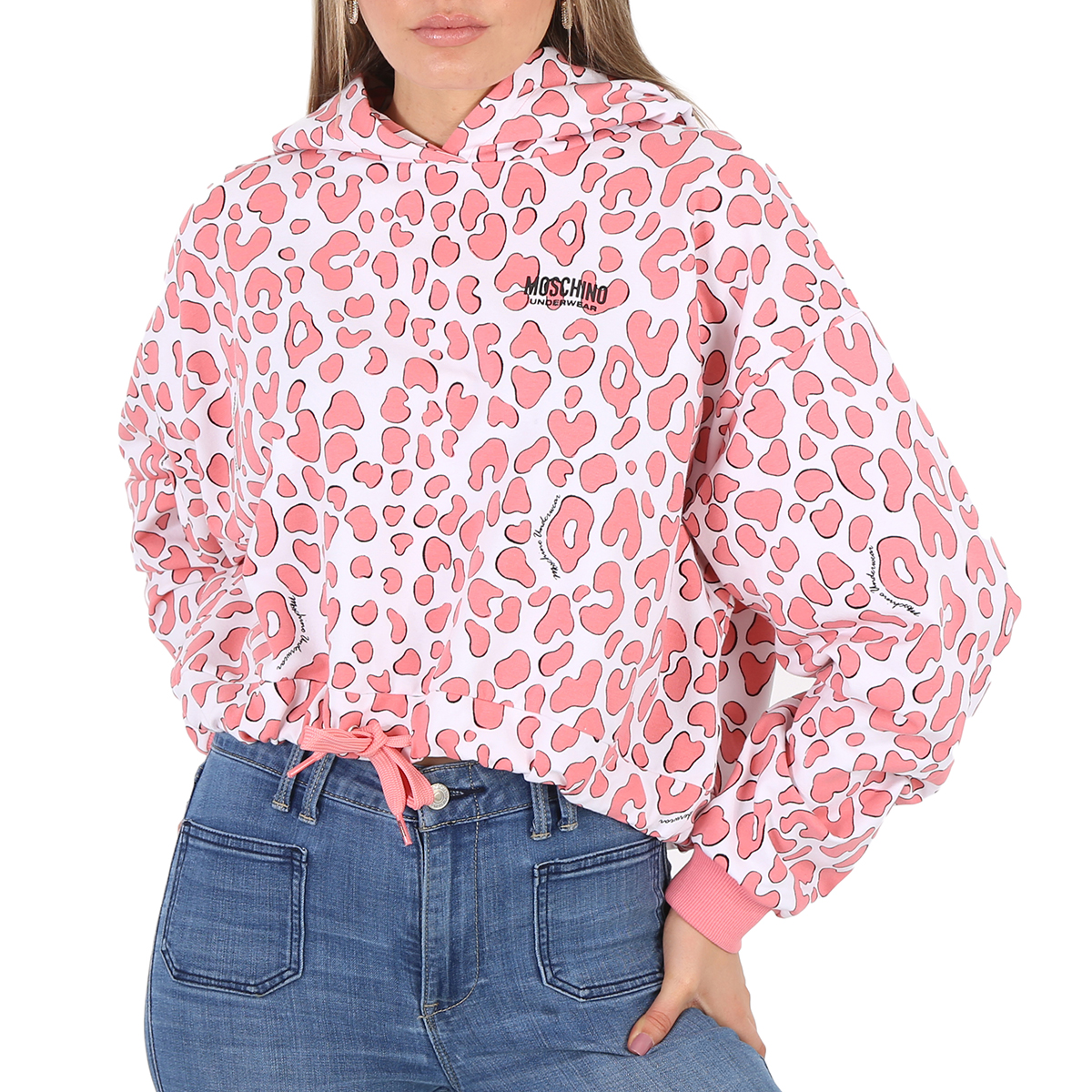 Moschino Leopard Print Cropped Cotton Hoodie, Size X-Small A1723-9011 ...