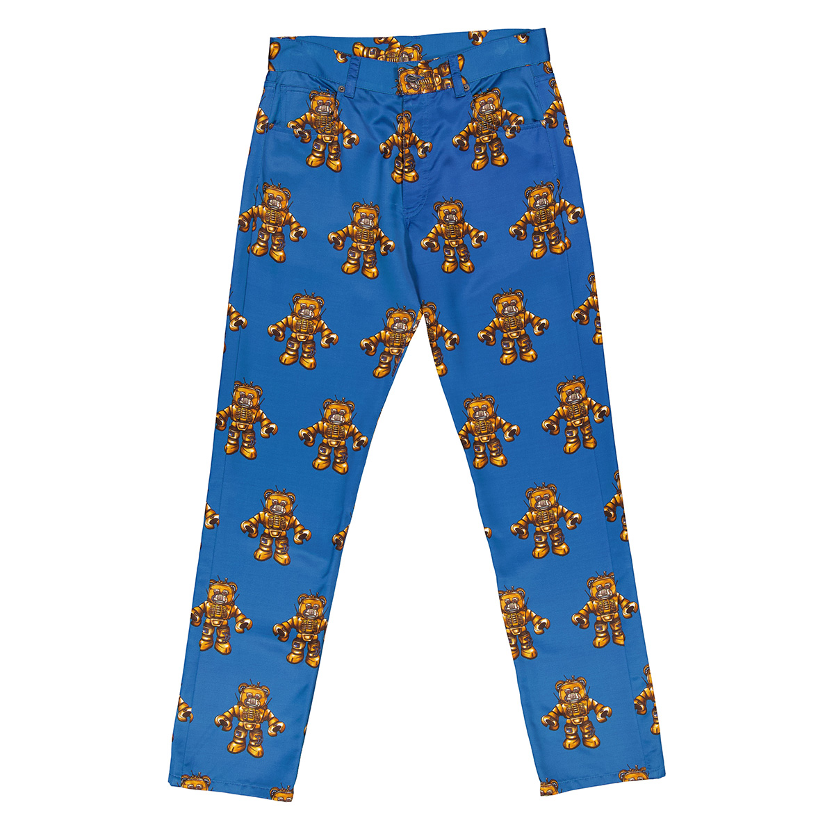 Moschino Men's Blue Allover Robot Bear Print Trousers, Brand Size 44 ...