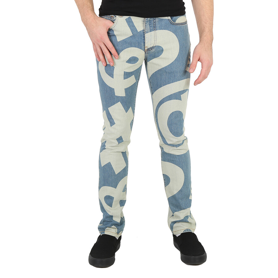 Moschino Men's Symbols Logo Print Denim Jeans, Brand Size 46 (Waist ...